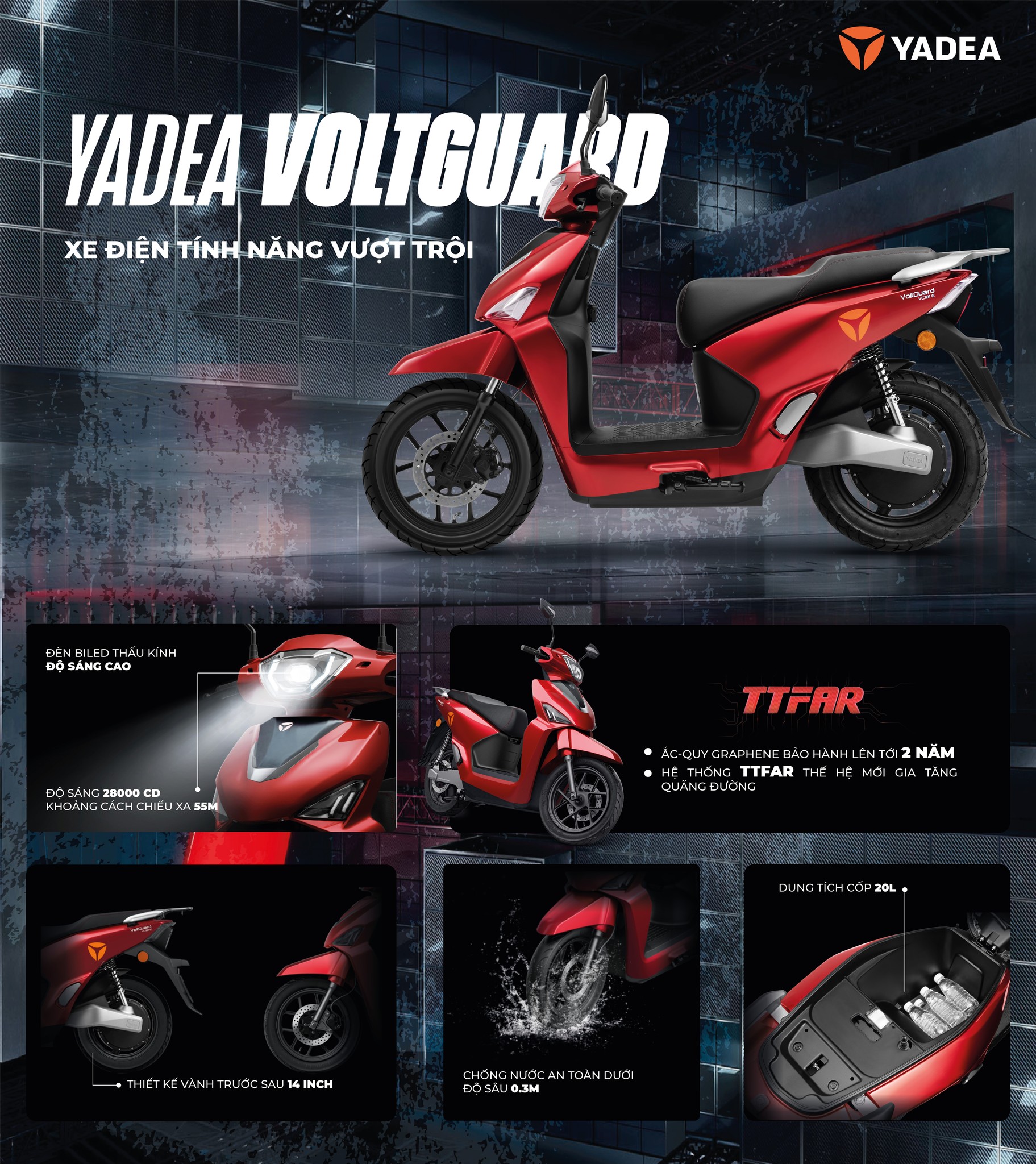 Xe máy điện YADEA VOLTGUARD V002 ắc quy Graphene TTFAR dung lượng 72V26Ah